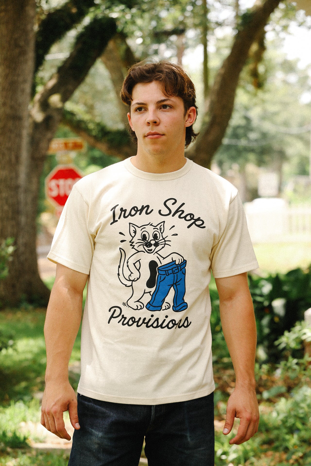 ANM x ISP "Denim Cat" Loopwheel Tee-Cream – Iron Shop Provisions