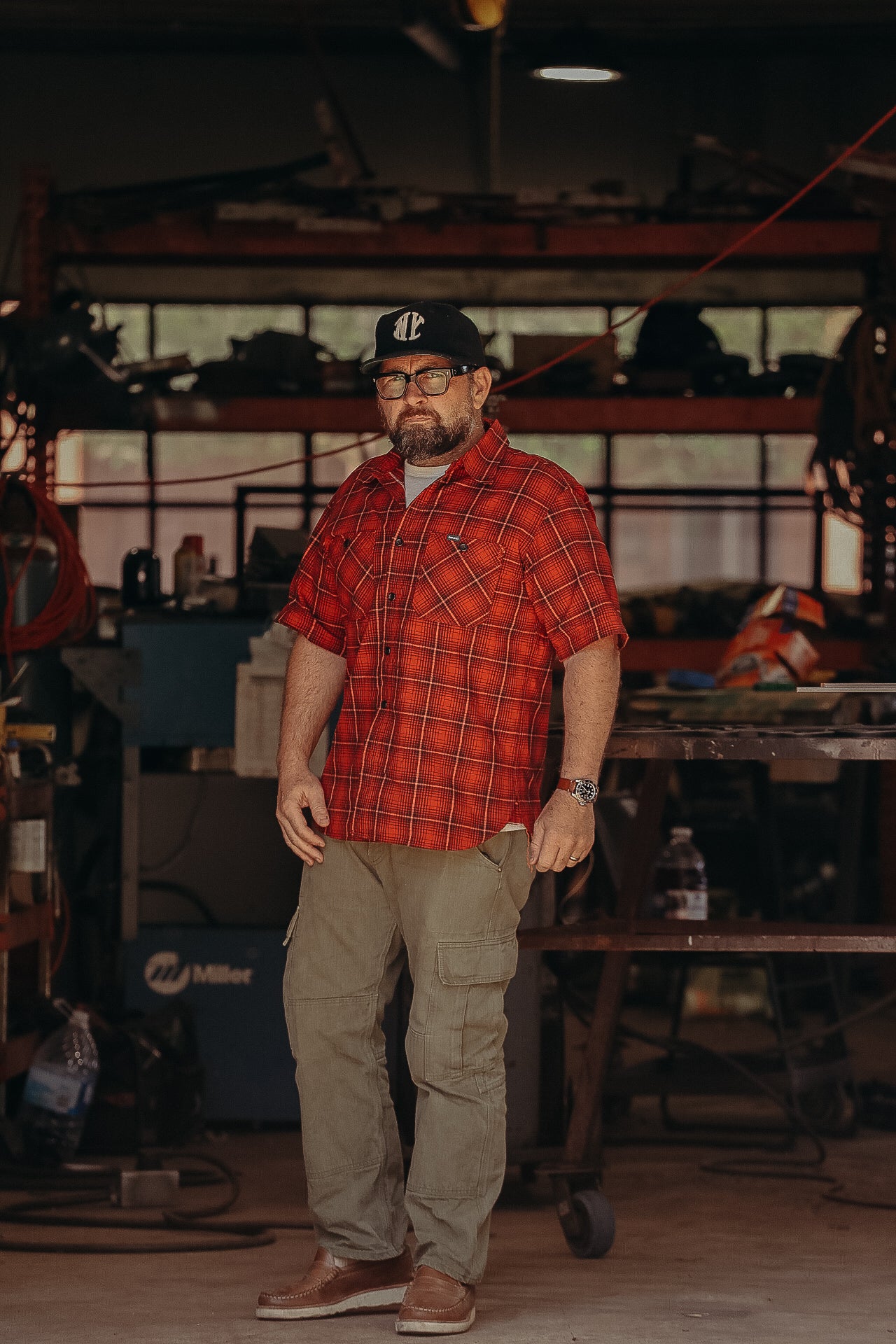 5oz Selvedge Short Sleeved Work Shirt - Red Vintage Check IHSH-392-RED ...
