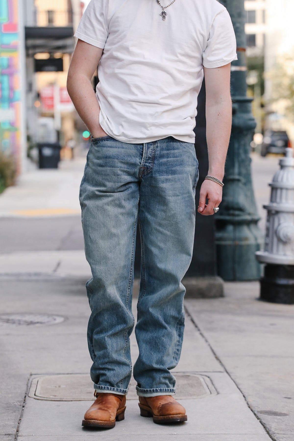 WS-13K ANM Wide Straight Jeans- 13.5oz "Kaisen Denim" Indigo 5 Year Wa ...